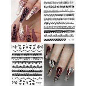 Makeup | 9 Sheets Lace Nail Art Stickers Black Lace Flower Design 3d ...